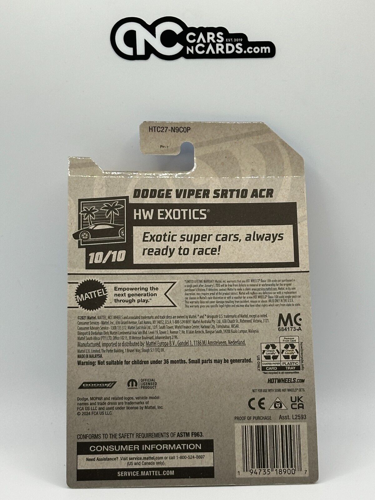 2024 Hot Wheels RLC Factory Sealed HW Exotics 10/10 Dodge Viper SRT10 ...