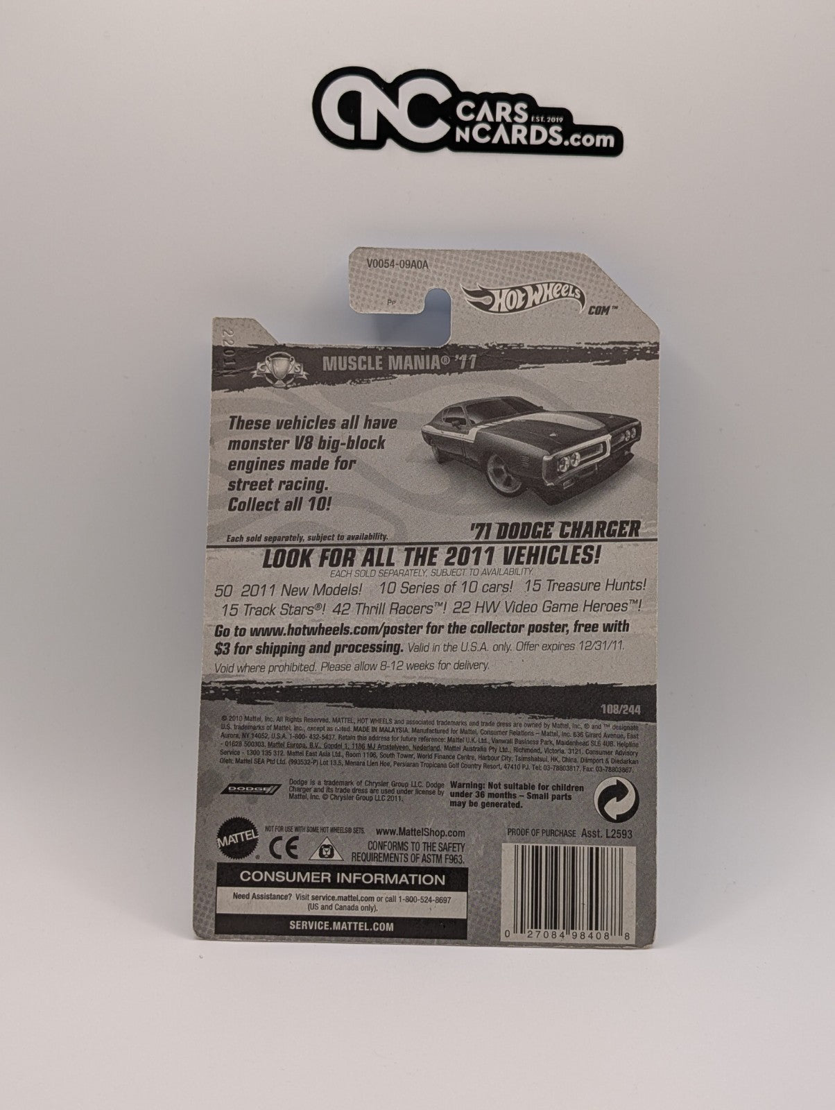 2011 Hot Wheels Muscle Mania 8/10 '71 Dodge Charger 108/244 (Soft Corn ...