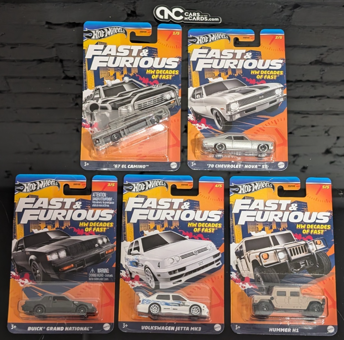 2024 Hot Wheels Fast & Furious Decades Of Fast Set of 5 Cars (Soft Cor ...