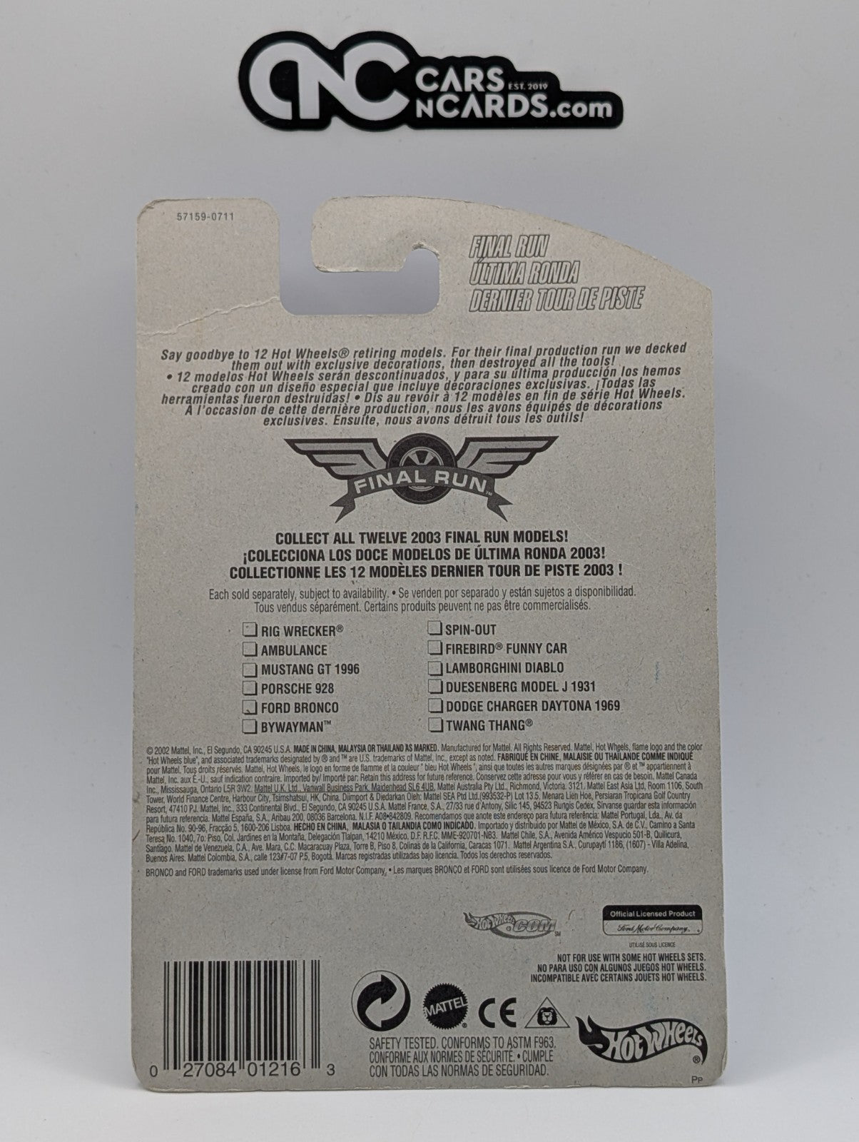 2003 Hot Wheels Final Run 6/12 Ford Bronco Blue Collector #200 (Card C ...