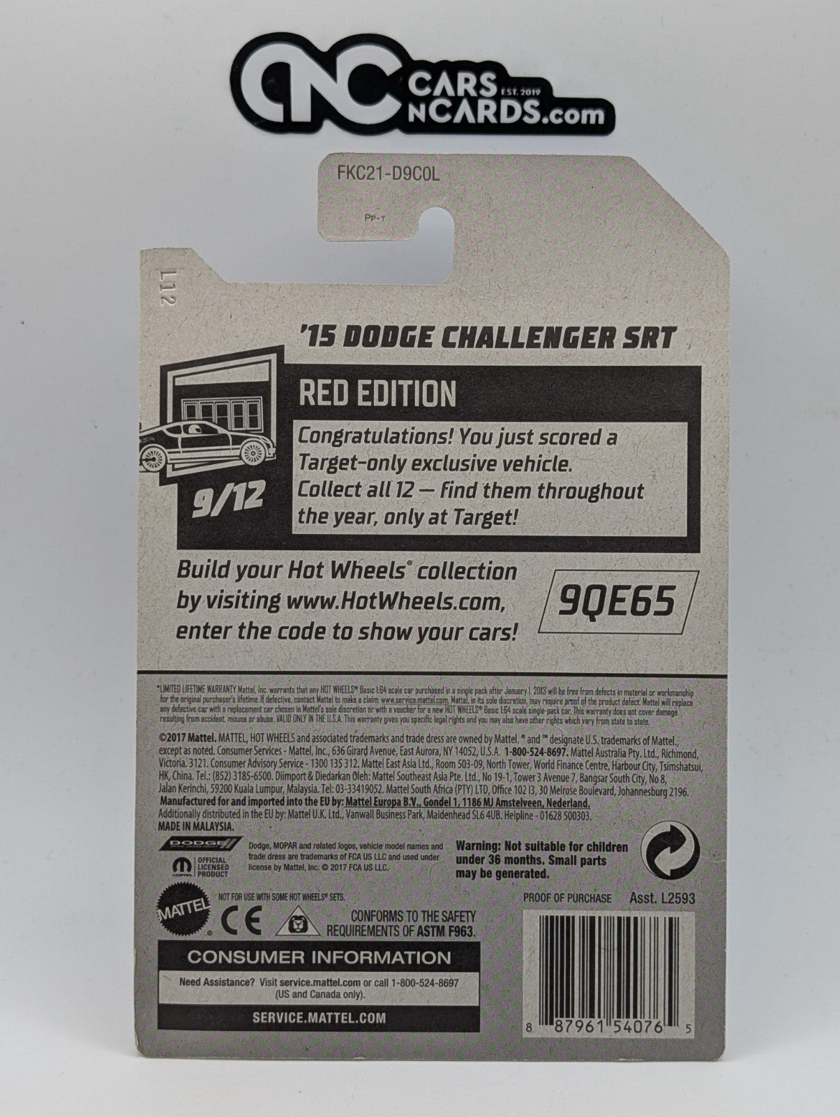 2018 Hot Wheels Red Edition 9/12 '15 Dodge Challenger SRT (Soft Corner ...